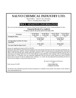 Price Sensitive Information(Q2): SALVO CHEMICAL INDUSTRY LTD. - Daily ...